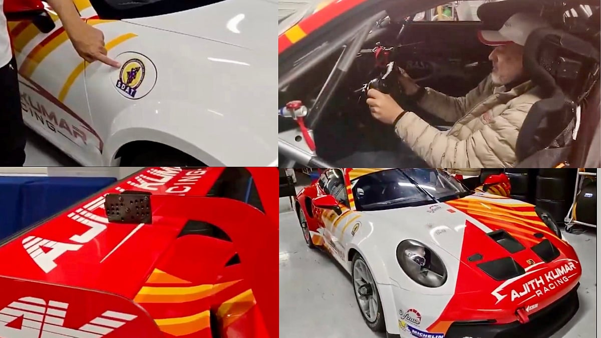 Ajith kumar Racing: போர்ஷே 911 GT3 RS கார், தமிழ்நாடு SDAT லோகோ ...
