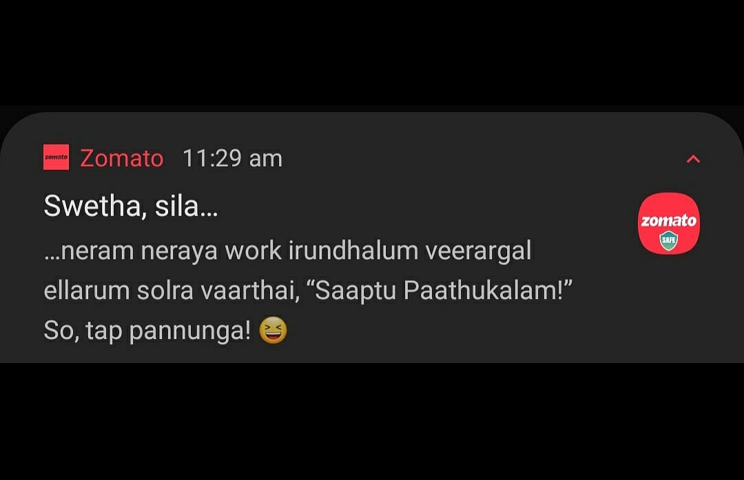 `இவங்கதான் உங்களுக்கு டெய்லி மெசேஜ் பண்றாங்க!'- Zomato Notifications எழுதும் ஸ்வேதா சங்கர்! | A ...