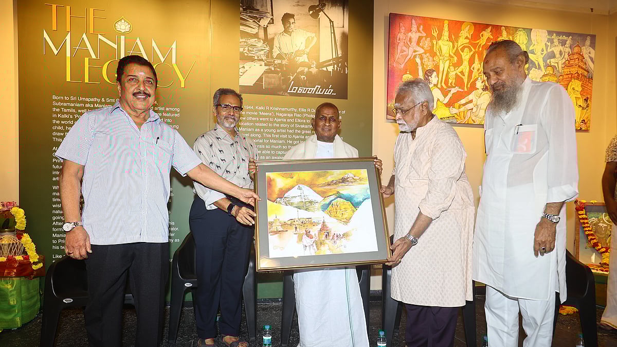 இளையராஜா, சிவகுமார், தோட்டா தரணி - `மணியம் 100' ஓவியக் கண்காட்சி துவக்க ...