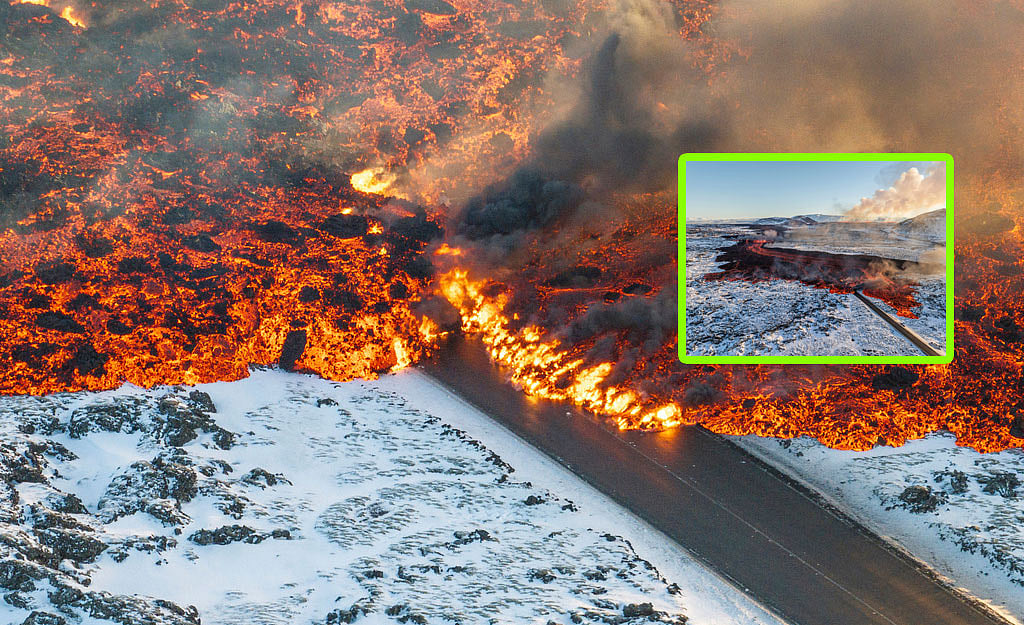 Iceland Volcano: வெடிக்கும் ஐஸ்லாந்து எரிமலைகள்; பனிக்கட்டியில் பாயும் ...